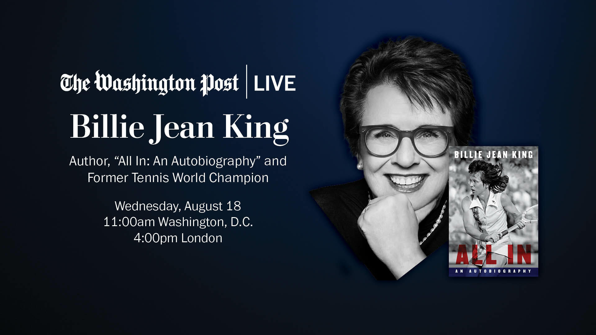 Billie Jean King, Author, “All In: An Autobiography” and Former Tennis ...
